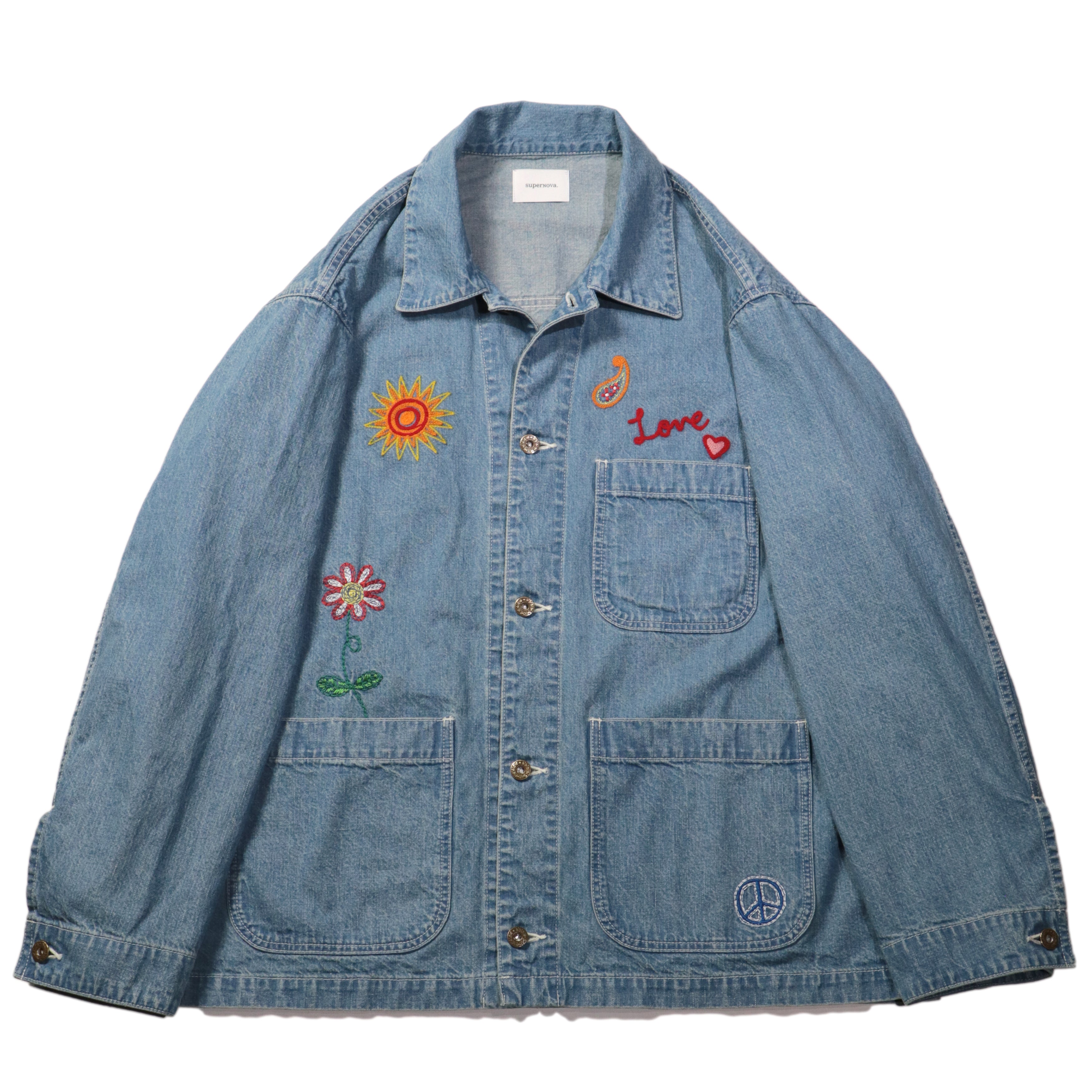 Embroidered coverall jacket - 9.5oz denim / Light indigo - SuperNova ...